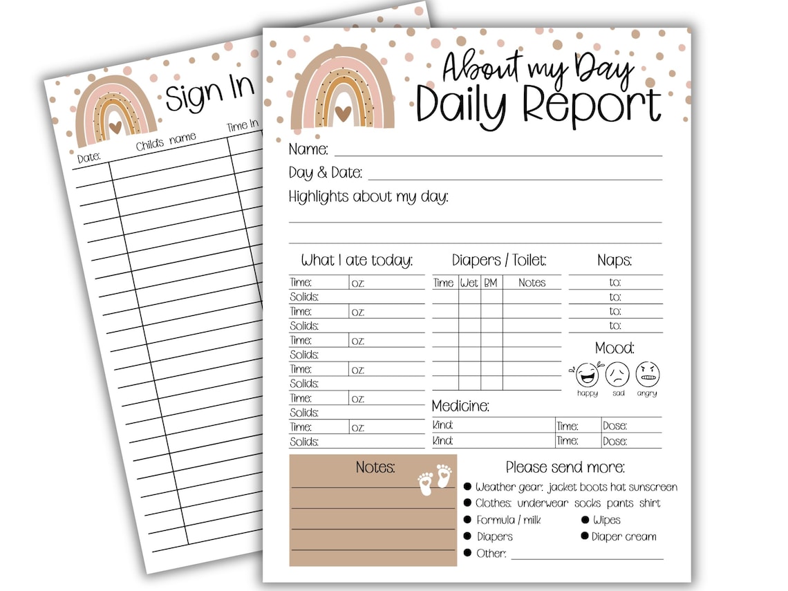 Daily Report All About My Day, Daily Log for Daycare, Preschool, Nanny ...
