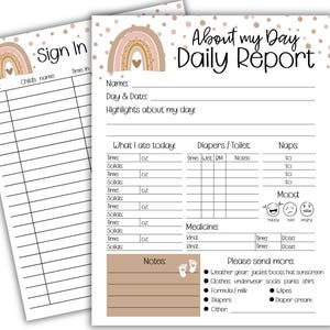 Daily Report All About My Day, Daily Log for Daycare, Preschool, Nanny ...