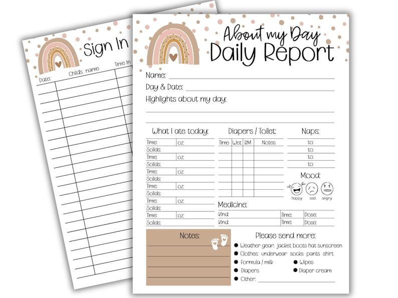 Daily Report All About My Day, Daily Log for Daycare, Preschool, Nanny ...