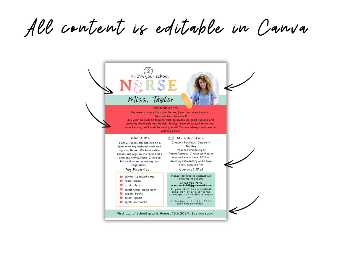 Meet the School Nurse Letter Printable Back to School Note Editable ...