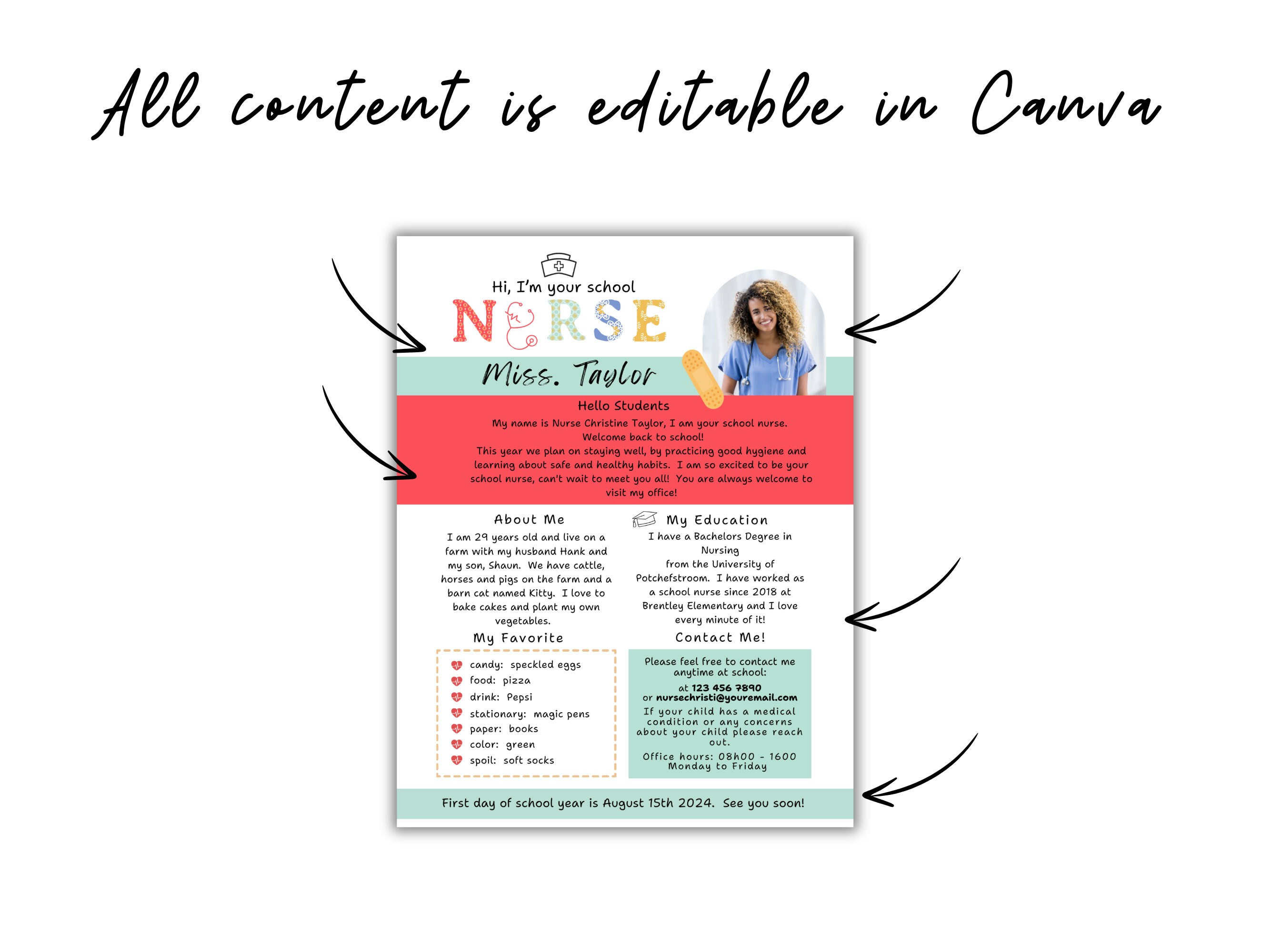 Meet the School Nurse Letter Printable Back to School Note Editable ...