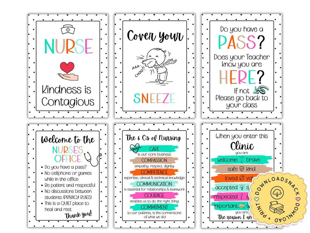 18 SCHOOL NURSE Office Posters, School Clinic Health Prints, Clinic ...