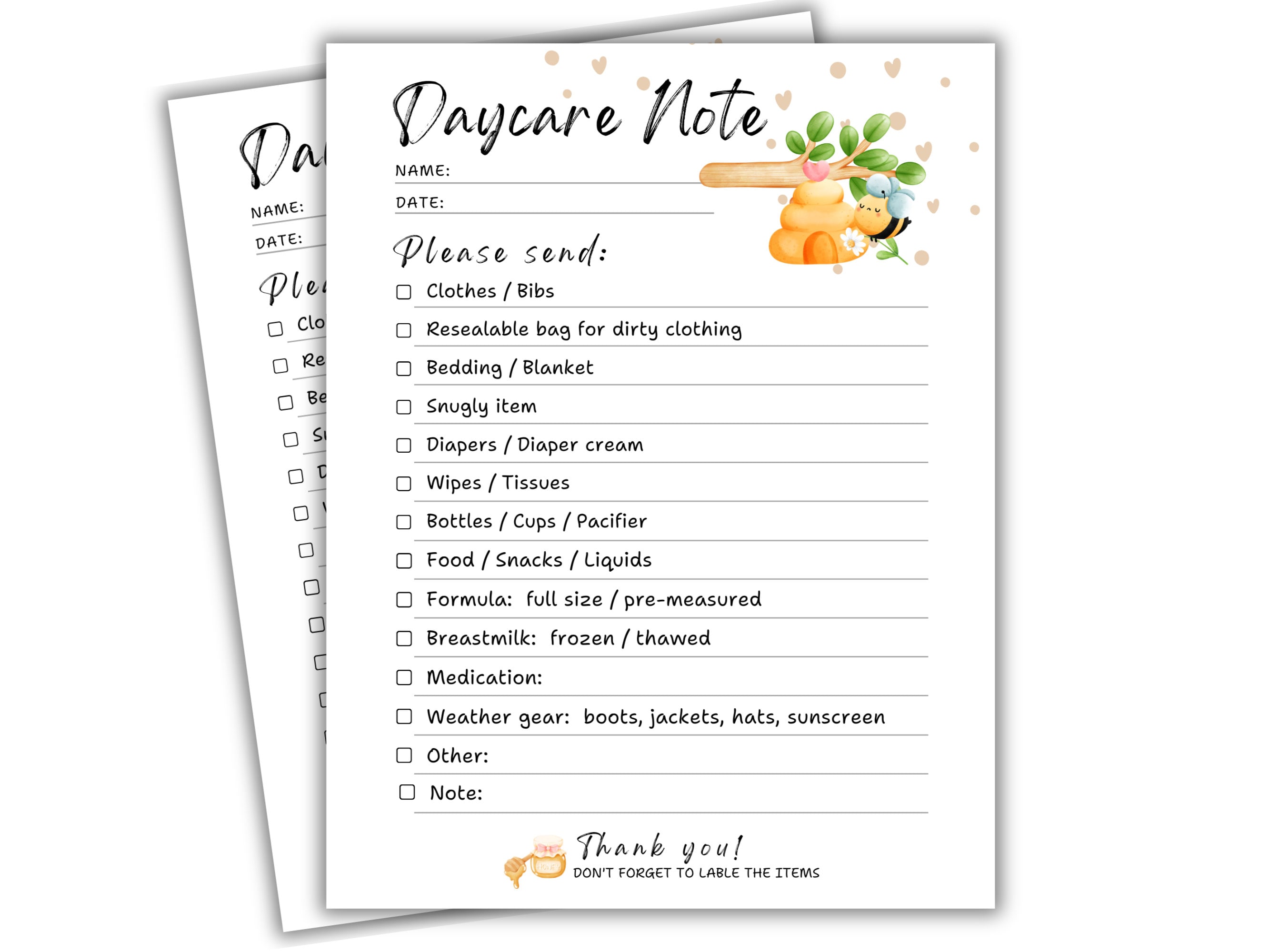 DAYCARE QUICK NOTE Home, Bee Theme Daycare Teacher Communication ...