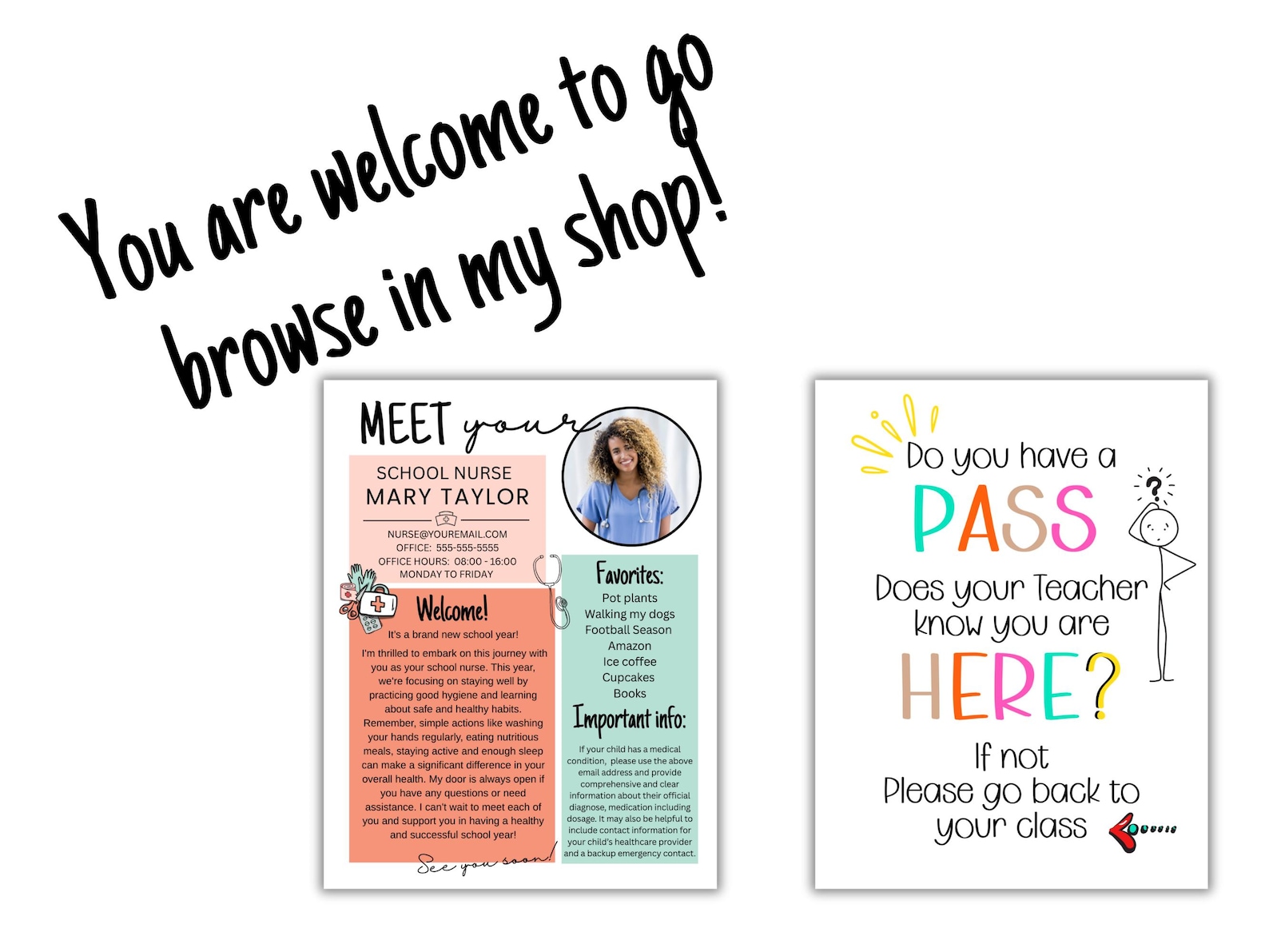 School Nurse Pass Printable: Health Office Form (PDF Download 8.5x11in ...