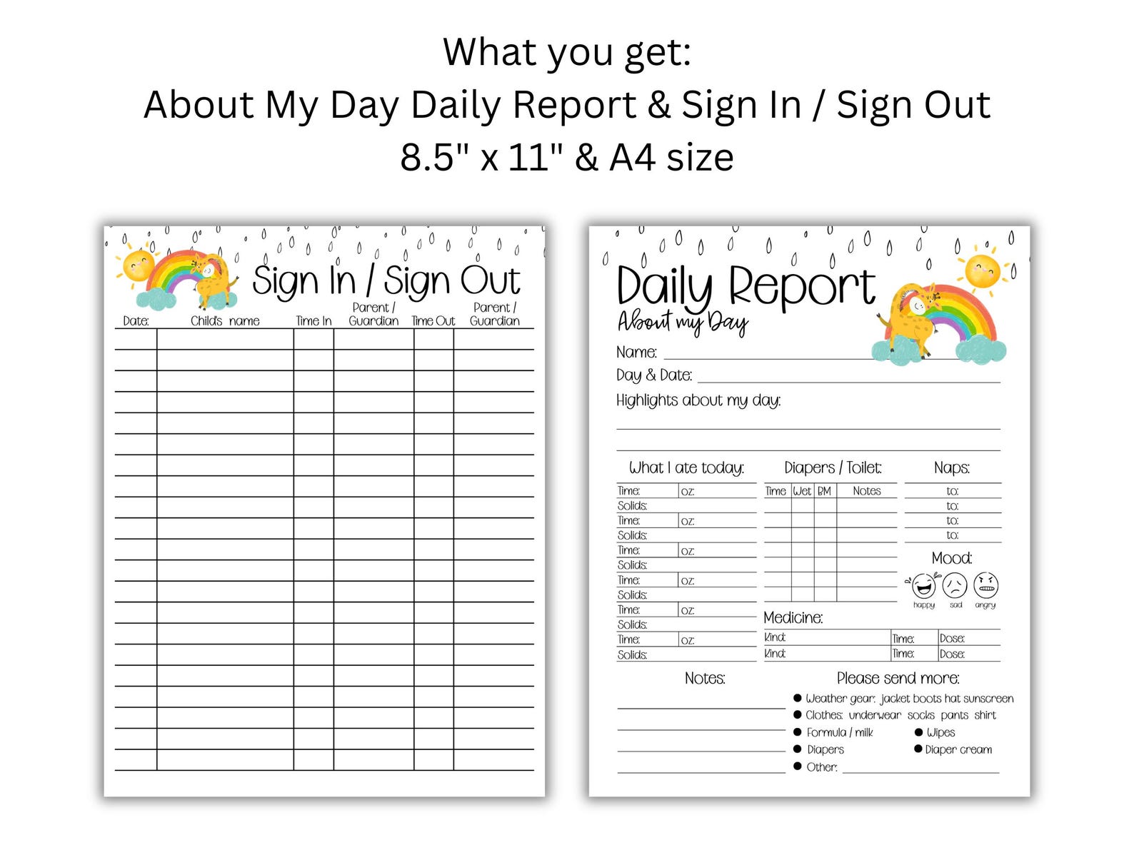 Daily Report All About My Day, Daily Log for Daycare, Preschool, Nanny ...