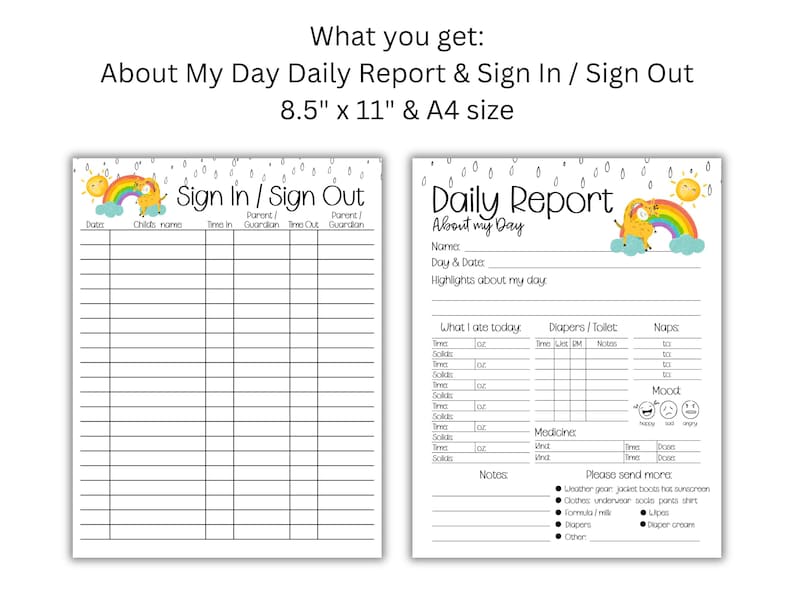 Daily Report All About My Day, Daily Log for Daycare, Preschool, Nanny ...