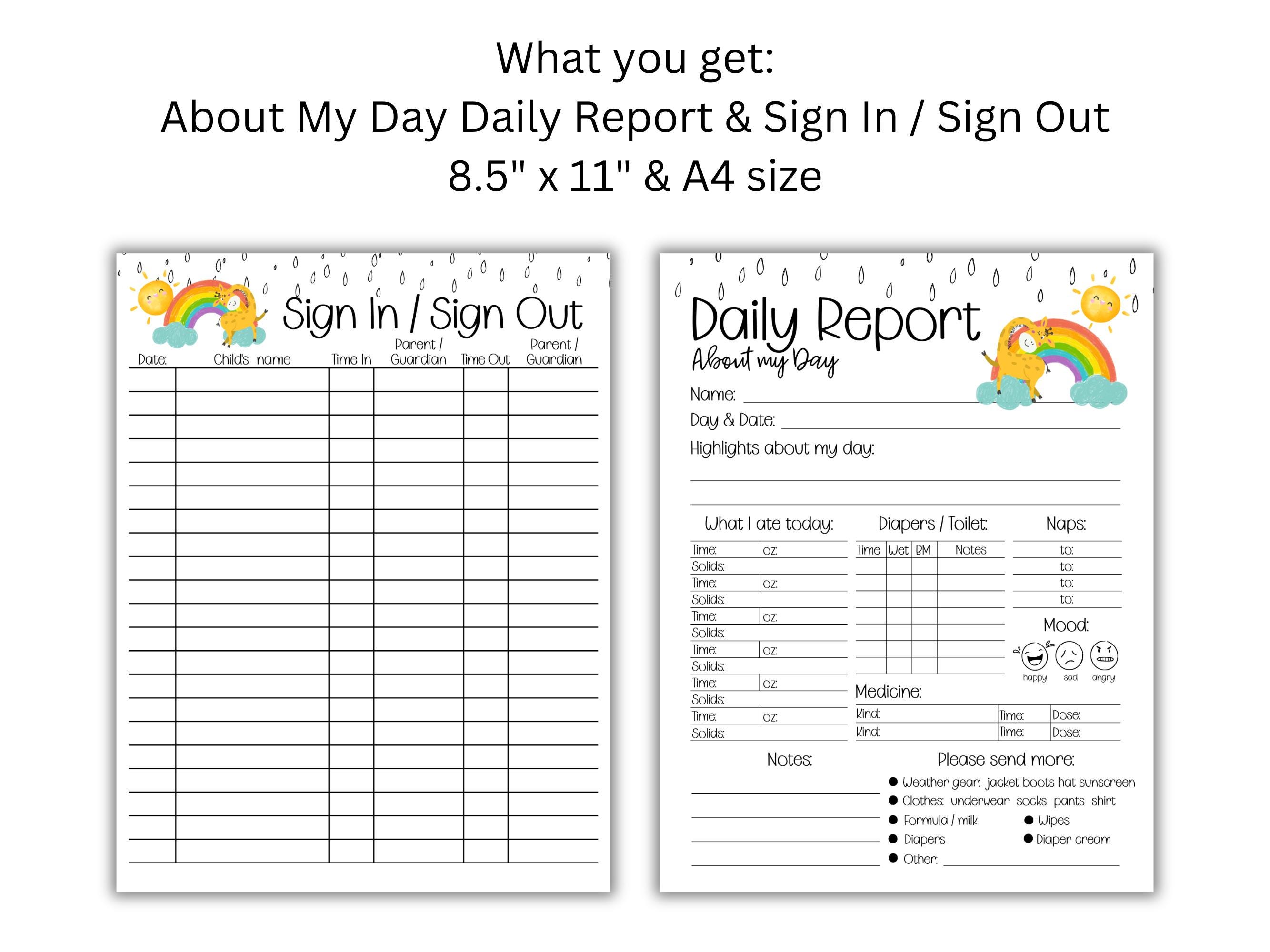 Daily Report All About My Day, Daily Log for Daycare, Preschool, Nanny ...