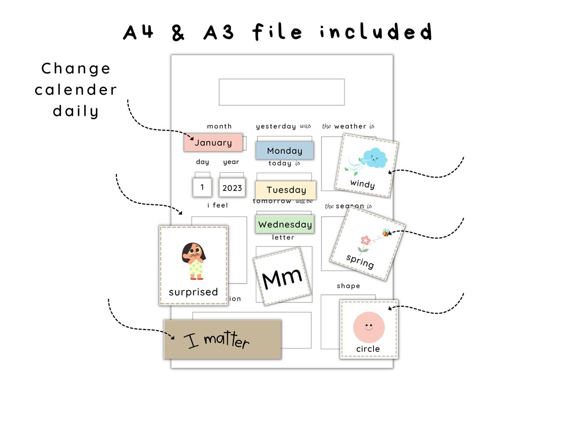 Daily Morning Board Circle Time Calendar Weather Seasons Affirmations ...