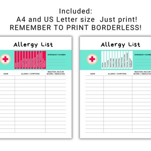 ALLERGY LIST, Daycare, Pre-school, Classroom Allergy List, Printable ...