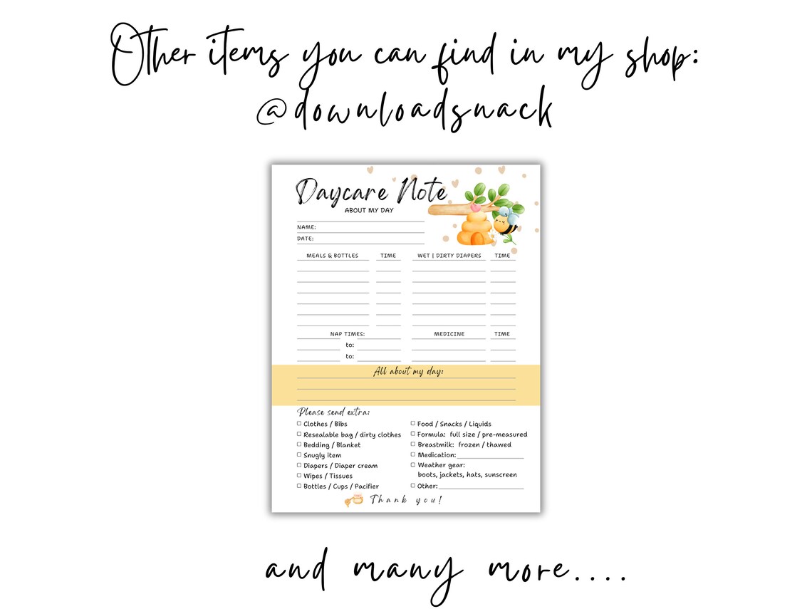 DAYCARE QUICK NOTE Home, Bee Theme Daycare Teacher Communication ...