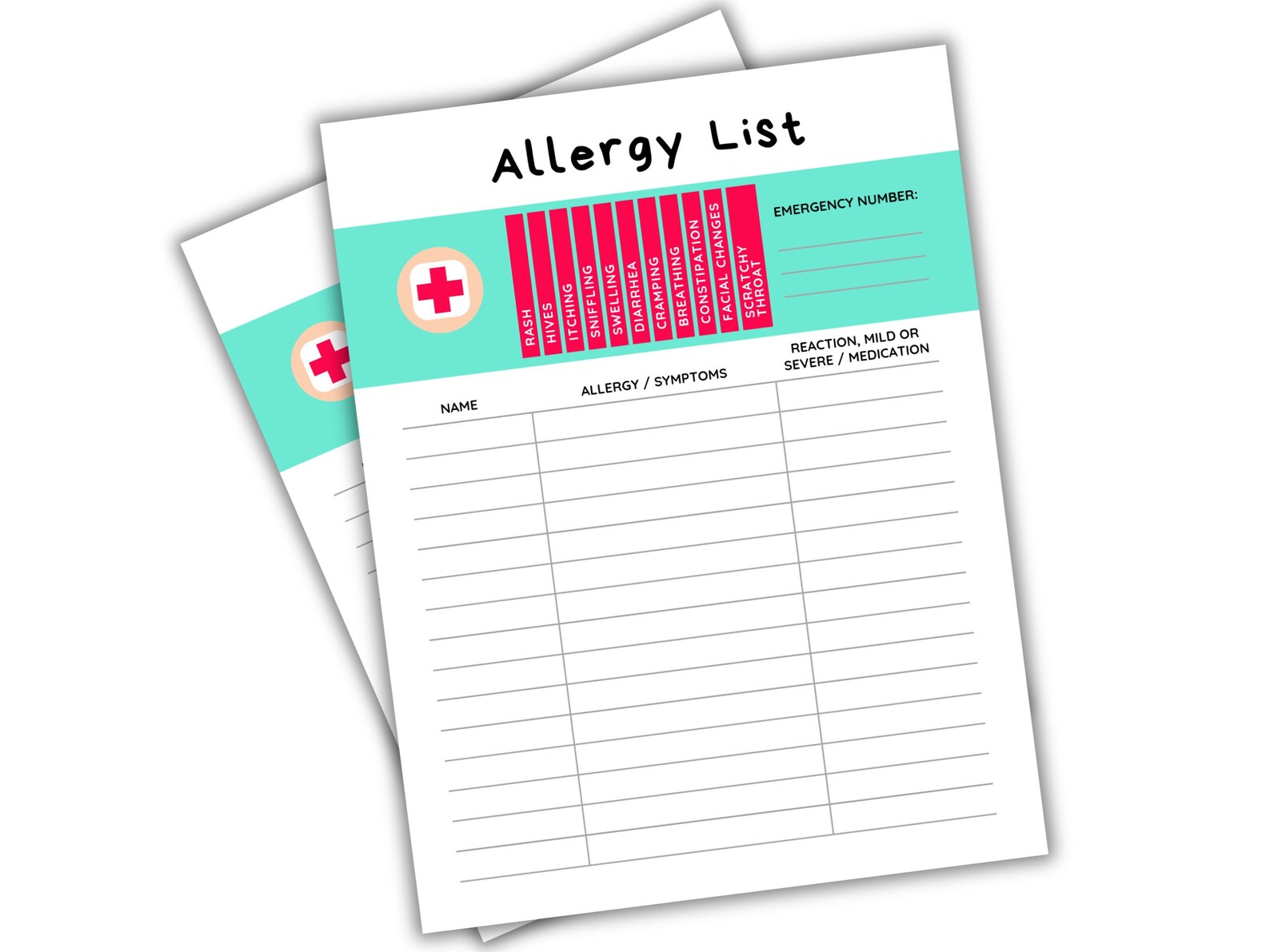 ALLERGY LIST, Daycare, Pre-school, Classroom Allergy List, Printable ...