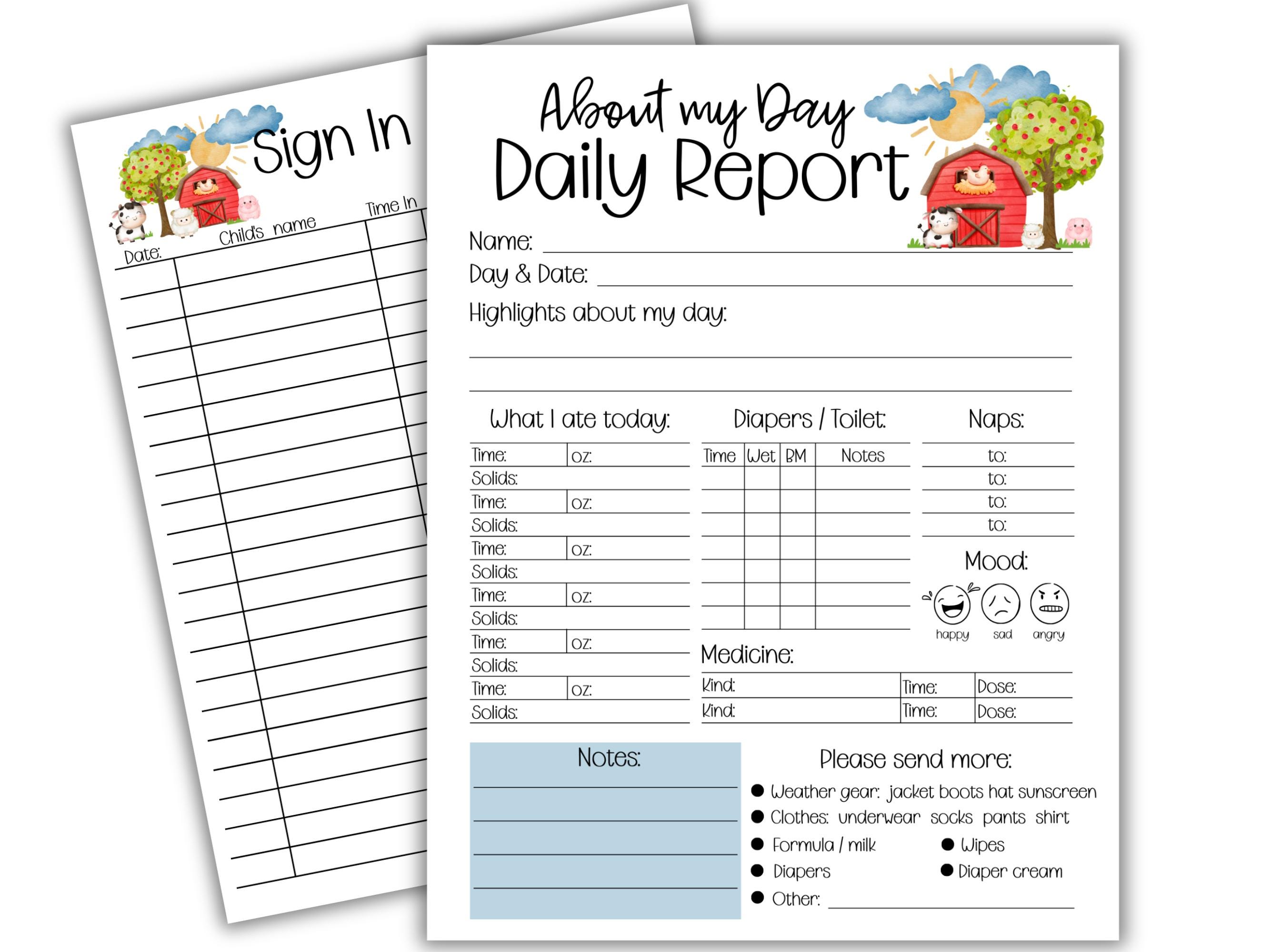 Daily Report All About My Day, Daily Log for Daycare, Preschool, Nanny ...