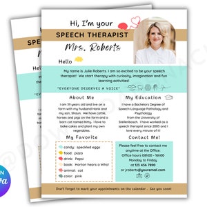 Meet the Speech Language Therapist SLP Letter, Printable Back to School ...