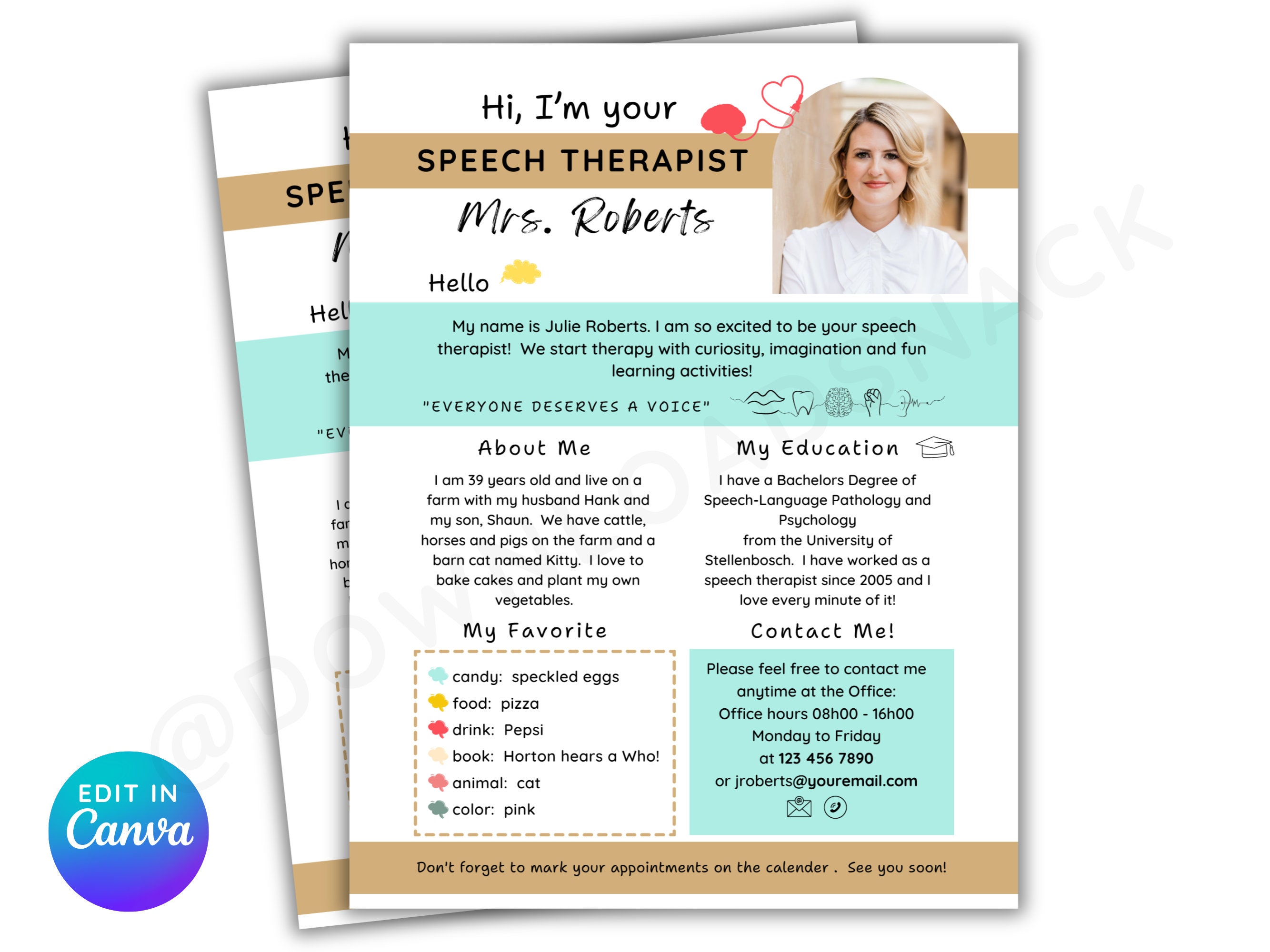 Meet the Speech Language Therapist SLP Letter, Printable Back to School ...