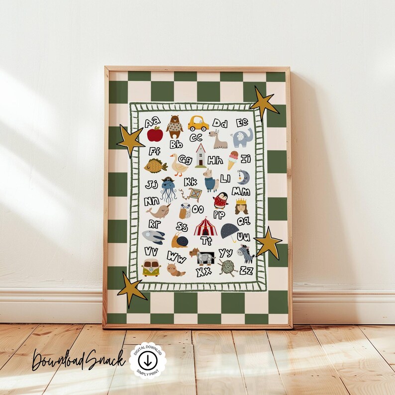 Alphabet Poster Kids Checkered Print | Educational ABC | Playroom Wall ...