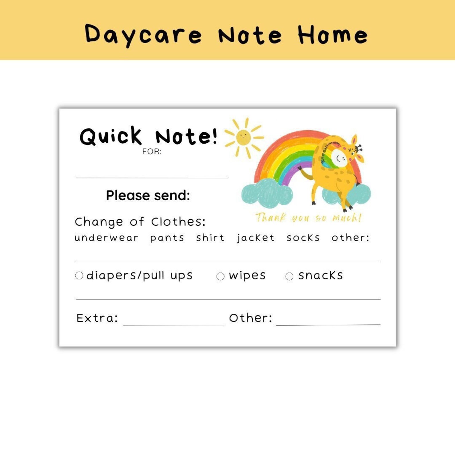 Daycare Note Home, Daycare Card, Communication Card, Daycare Folder ...