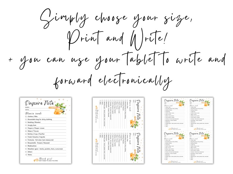 DAYCARE QUICK NOTE Home, Bee Theme Daycare Teacher Communication ...