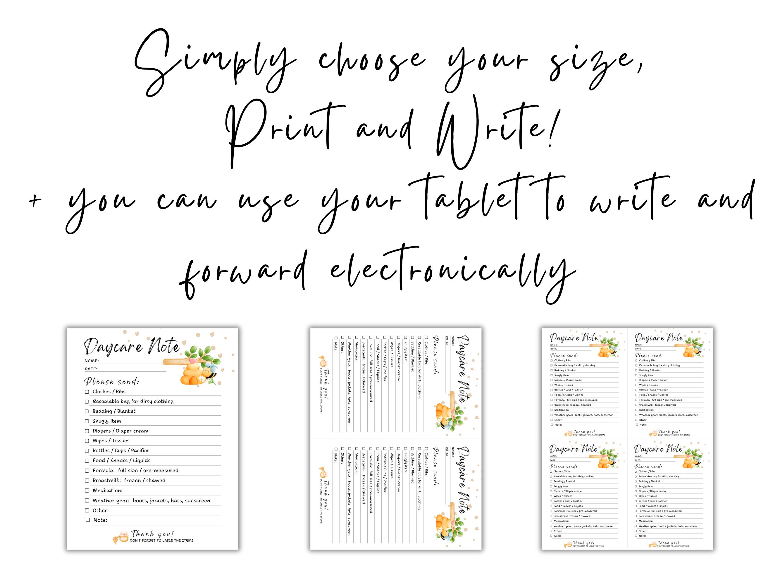 DAYCARE QUICK NOTE Home, Bee Theme Daycare Teacher Communication ...