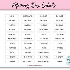 MEMORY Box TAB LABELS, Printable, School File Box, Kids School Years ...
