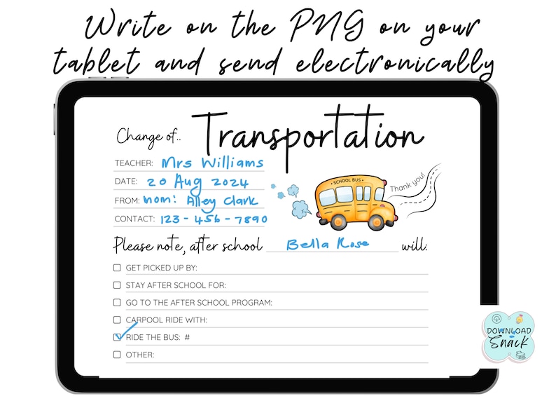 TRANSPORTATION CHANGE, Note From Home, Note for Teacher, Makes Sure ...