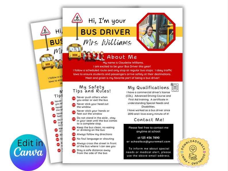 Meet the Bus Driver Letter Editable Canva Template Back to School Note ...