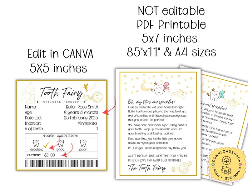 Tooth Fairy Letter Printable, Editable Tooth Fairy Note CANVA Template ...