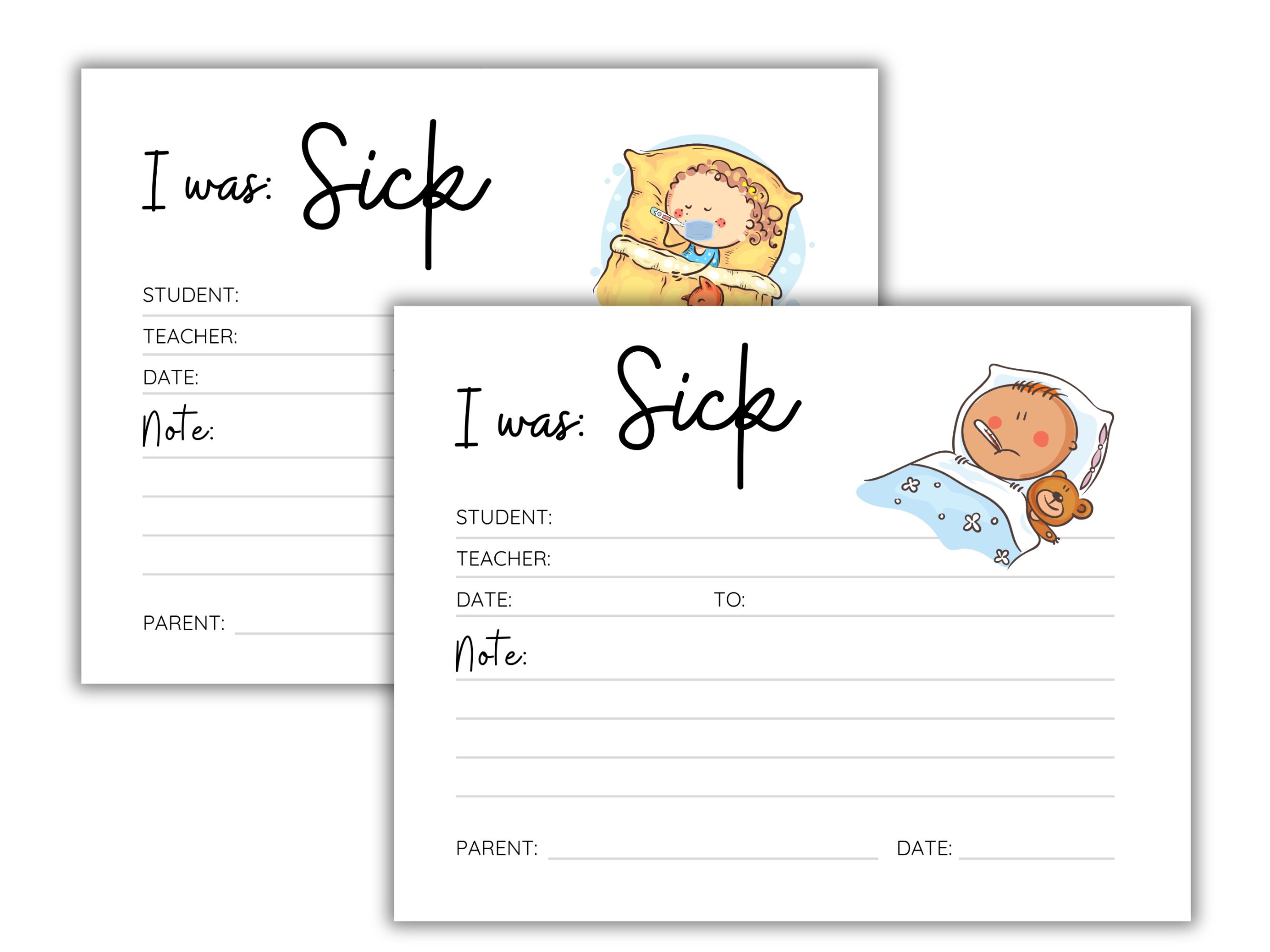 I WAS SICK Note From Home to School, Parent Note for Teacher, Parent ...