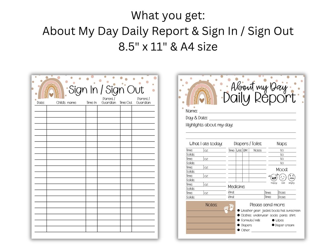 Daily Report All About My Day, Daily Log for Daycare, Preschool, Nanny ...
