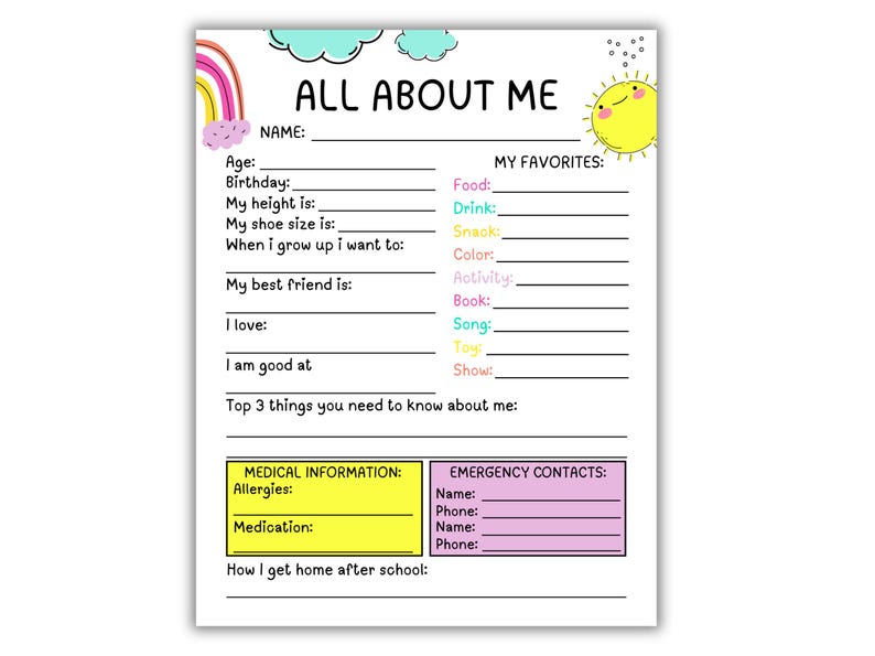 All About Me Printable, Parent Communication, Preschool, Kindergarten ...