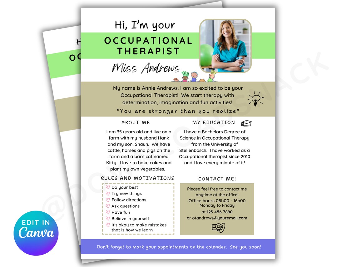 Meet the School Occupational Therapist Letter Printable Back to School ...