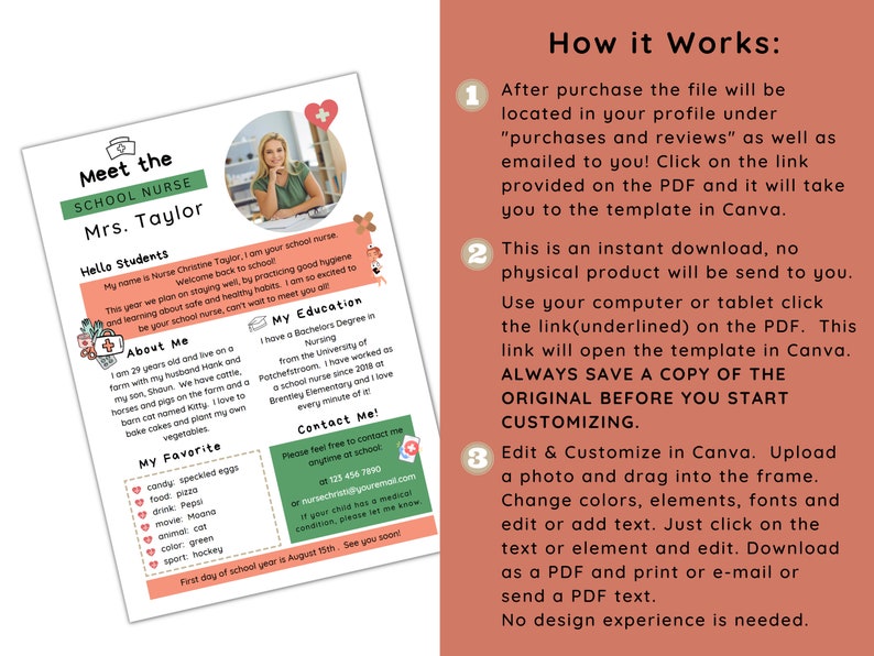 Meet the School Nurse Letter Printable Back to School Note Editable ...