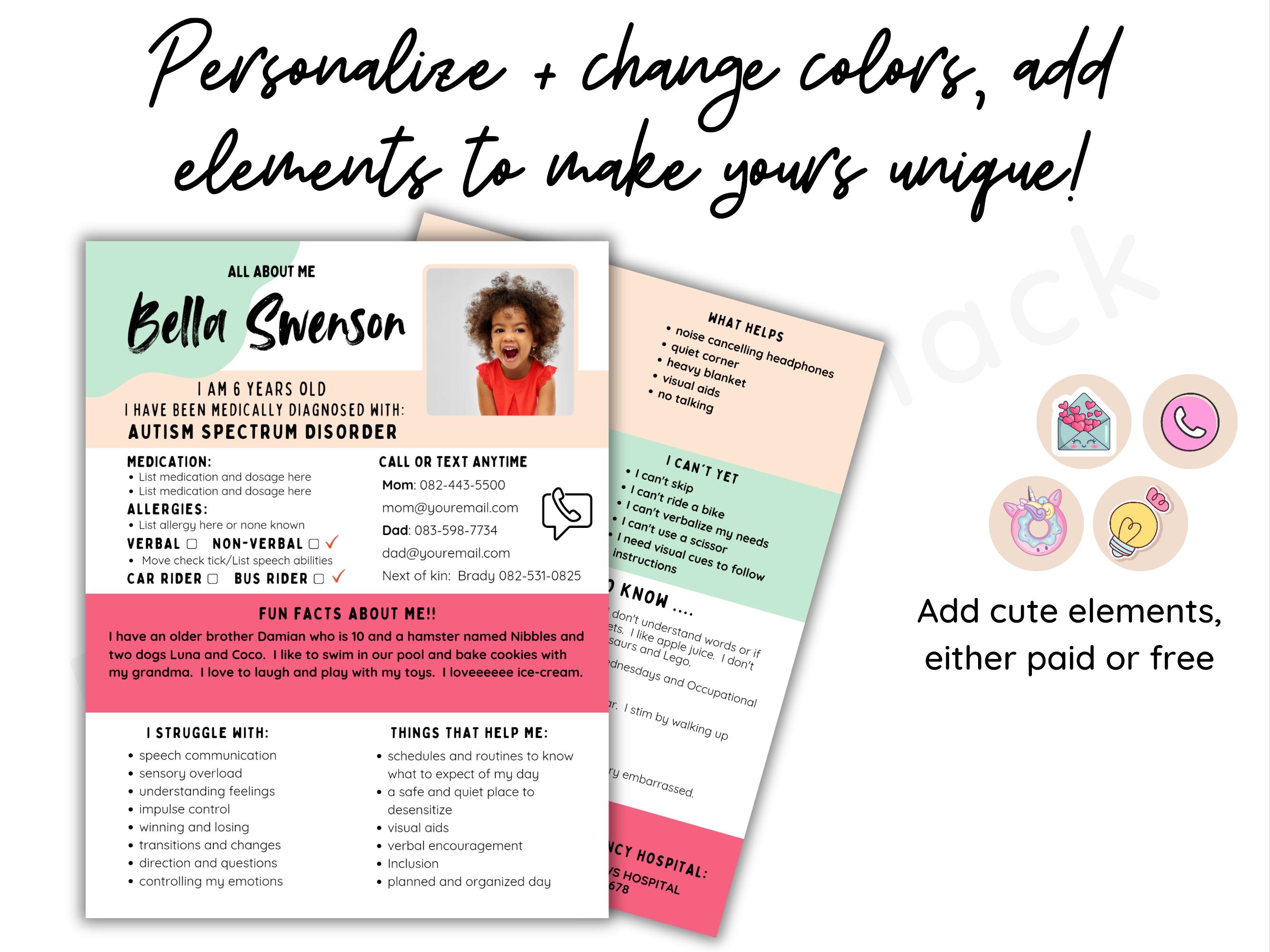About Me Autism SPECIAL NEEDS Page, Back to School, ADHD, Disability ... About Me Autism SPECIAL NEEDS Page, Back to School, ADHD, Disability ...