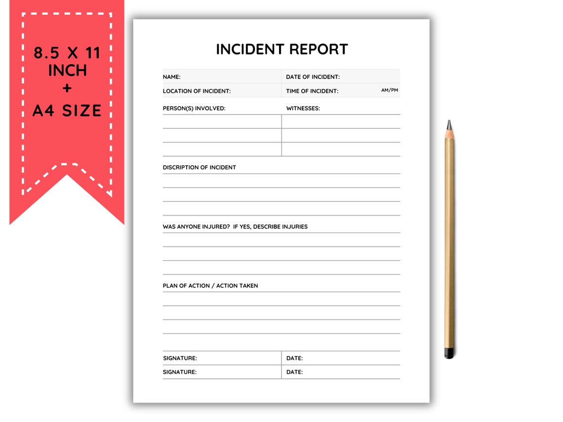 Incident Report Form Health and Safety, Business Report, Incident Log ...