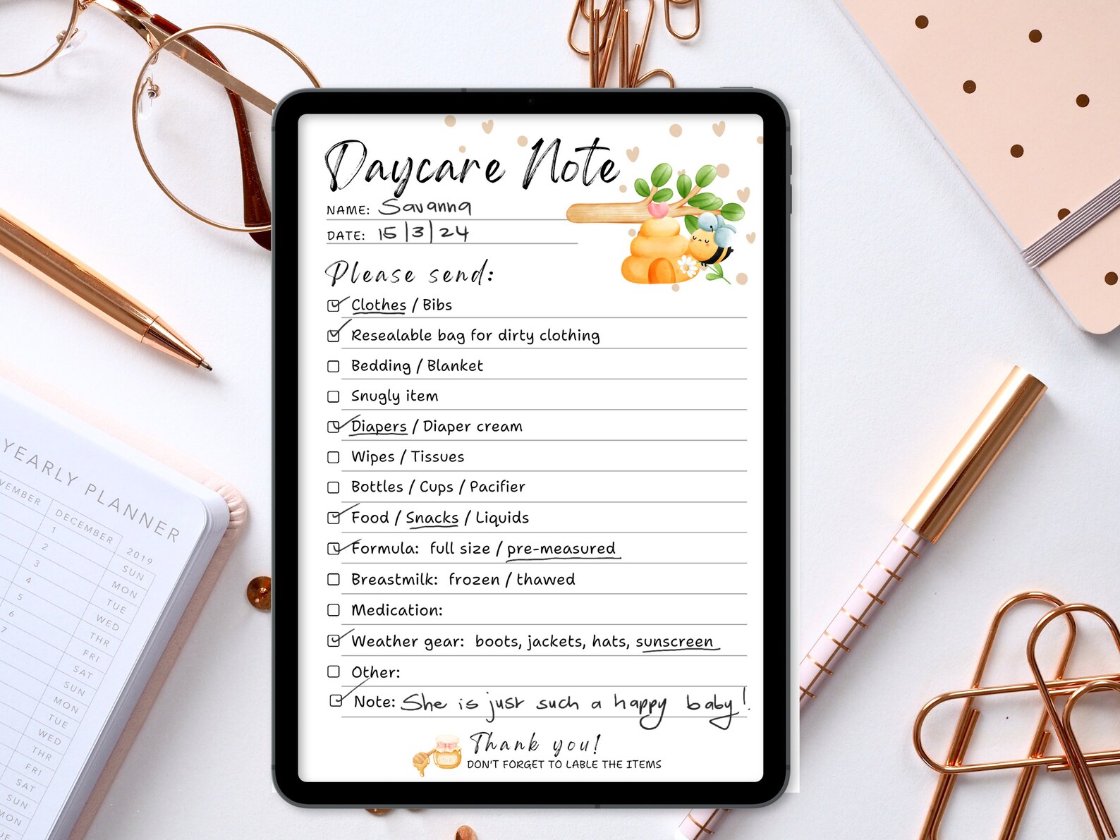 DAYCARE QUICK NOTE Home, Bee Theme Daycare Teacher Communication, Childcare Note Home Daycare ...