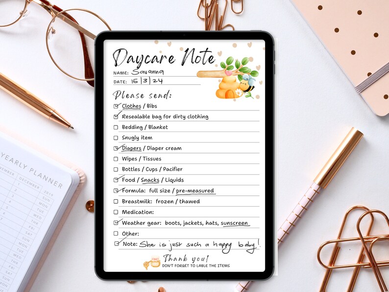 DAYCARE QUICK NOTE Home, Bee Theme Daycare Teacher Communication ...