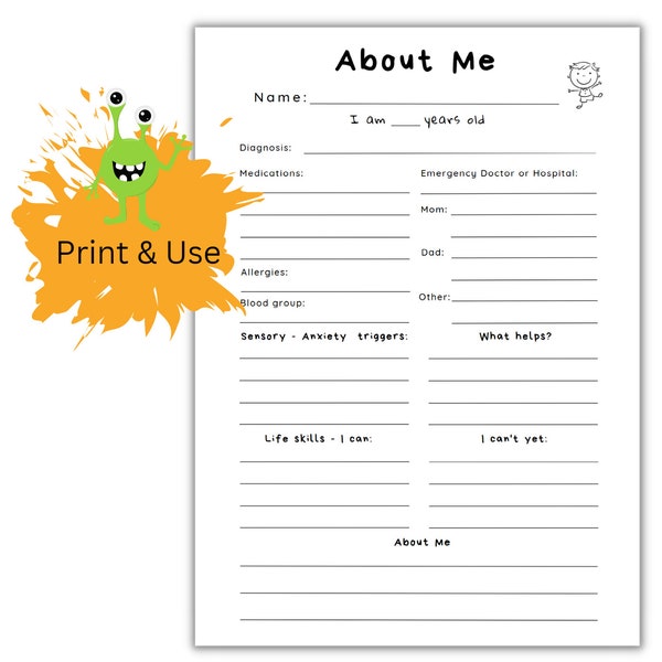 Autism All About Me Template School - Etsy
