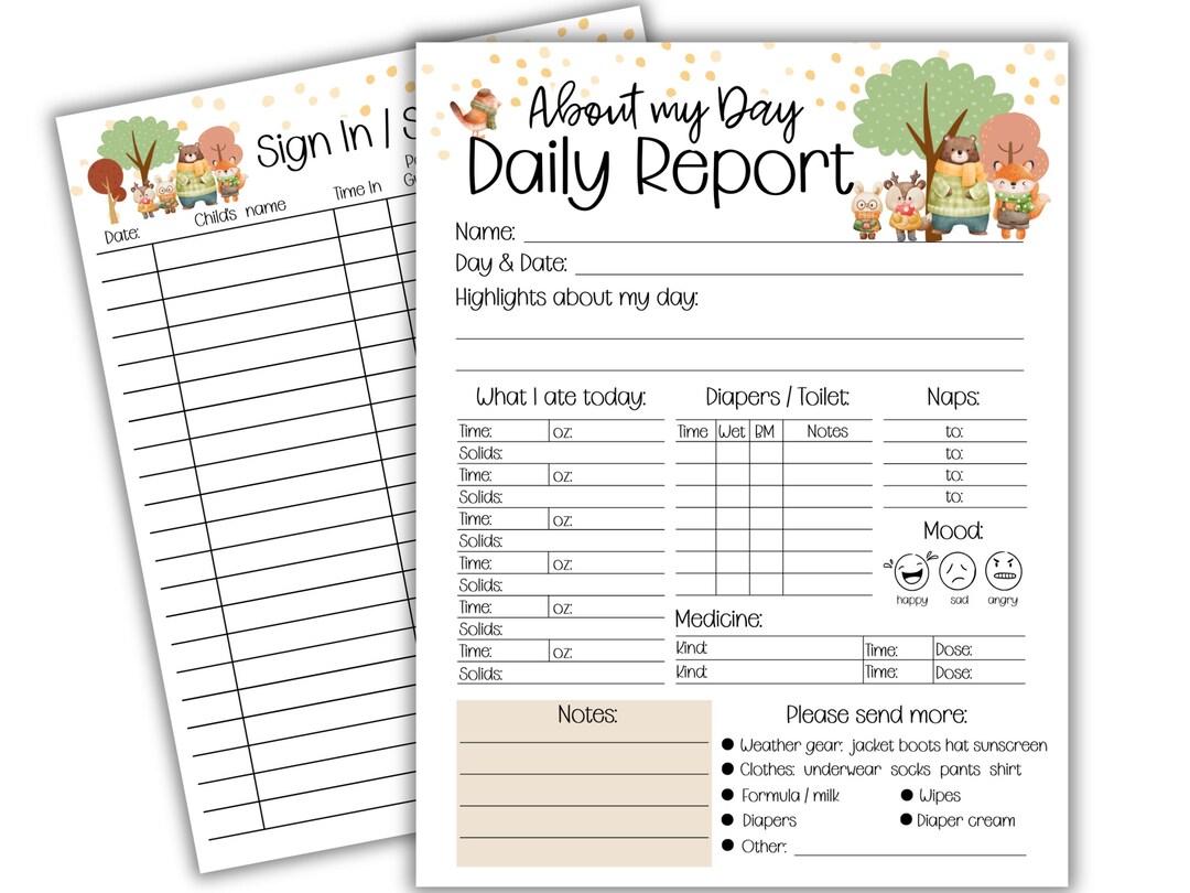 Daily Report All About My Day, Daily Log for Daycare, Preschool, Nanny ...