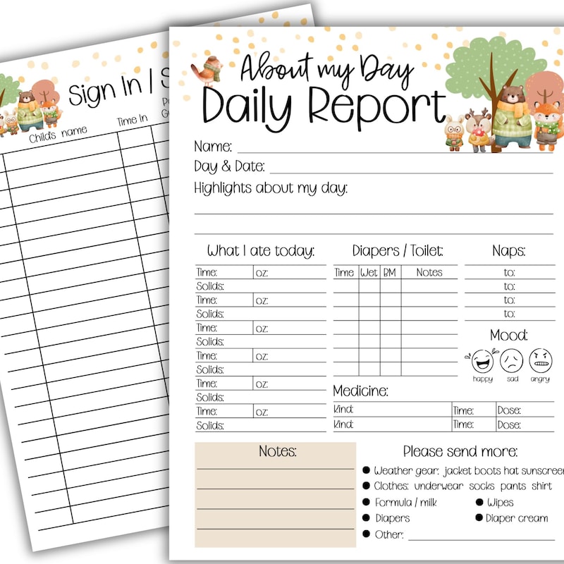 Toddler Daily Report - Etsy