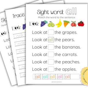 Sight Word ALL Worksheets, Handwriting, Spelling and Match Game ...