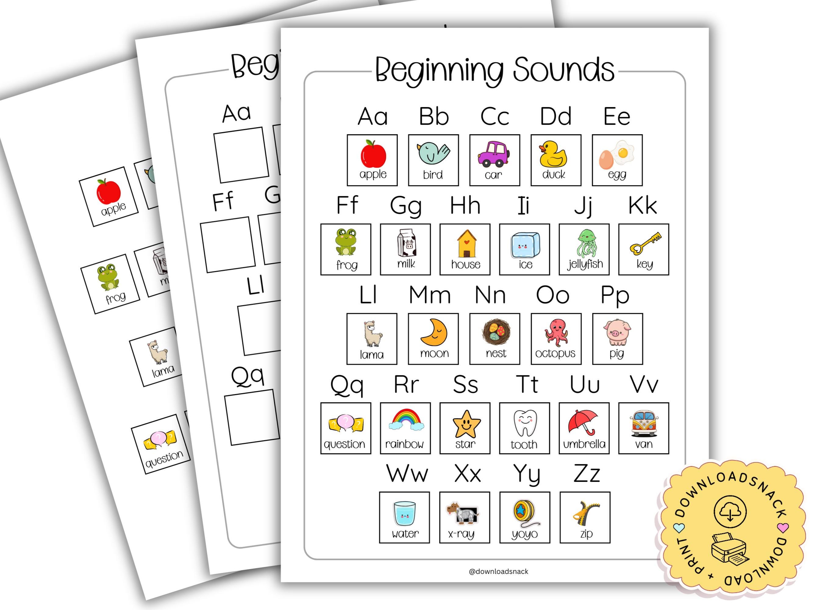 Beginning Sounds Printable, for Teacher, Homeschool , Preschool ...
