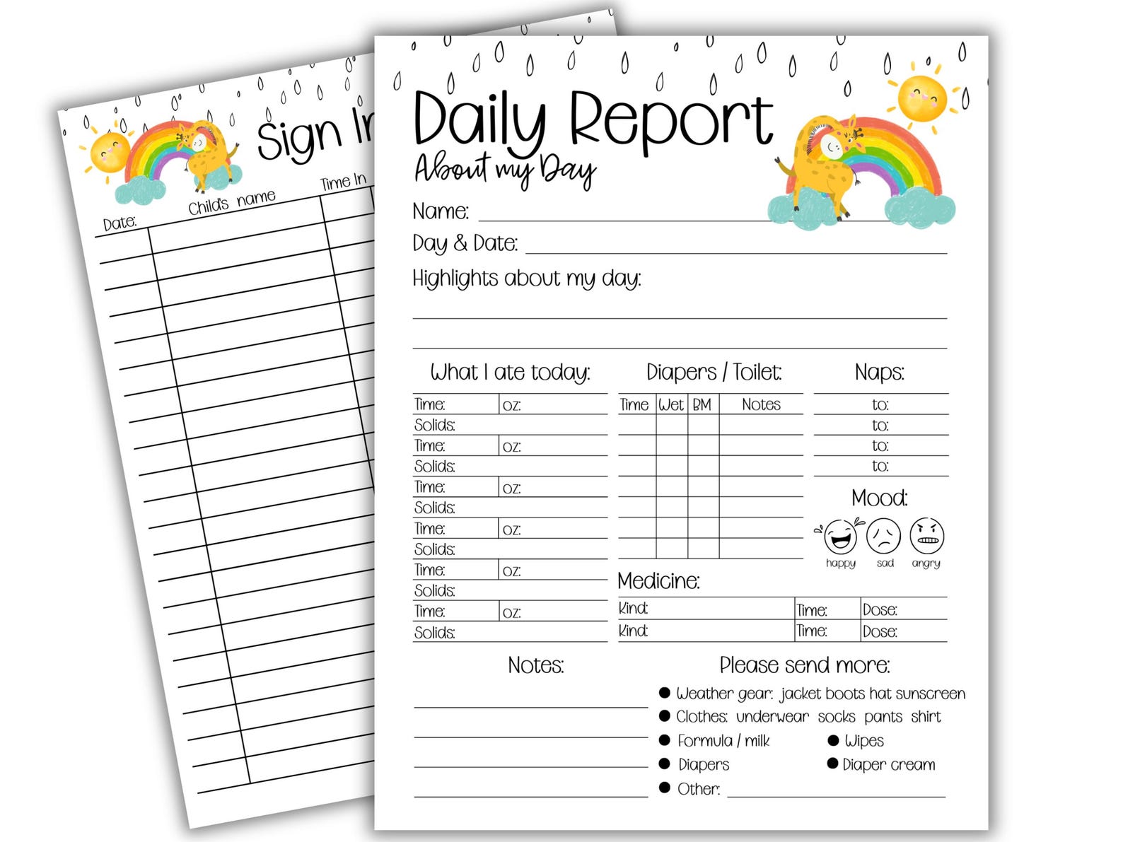 Daily Report All About My Day, Daily Log for Daycare, Preschool, Nanny ...