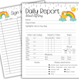 Daily Report All About My Day, Daily Log for Daycare, Preschool, Nanny ...