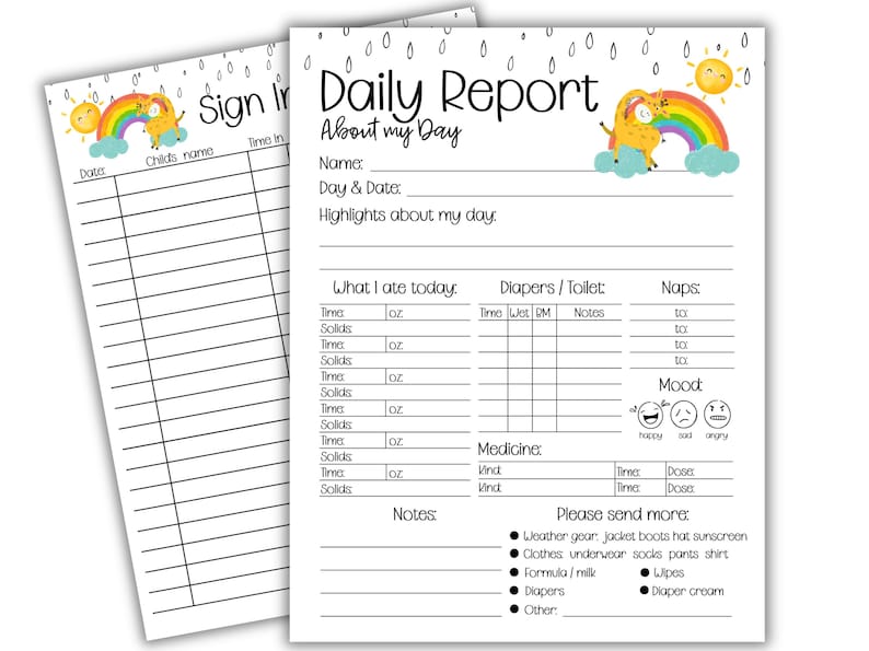 Daily Report All About My Day, Daily Log for Daycare, Preschool, Nanny ...