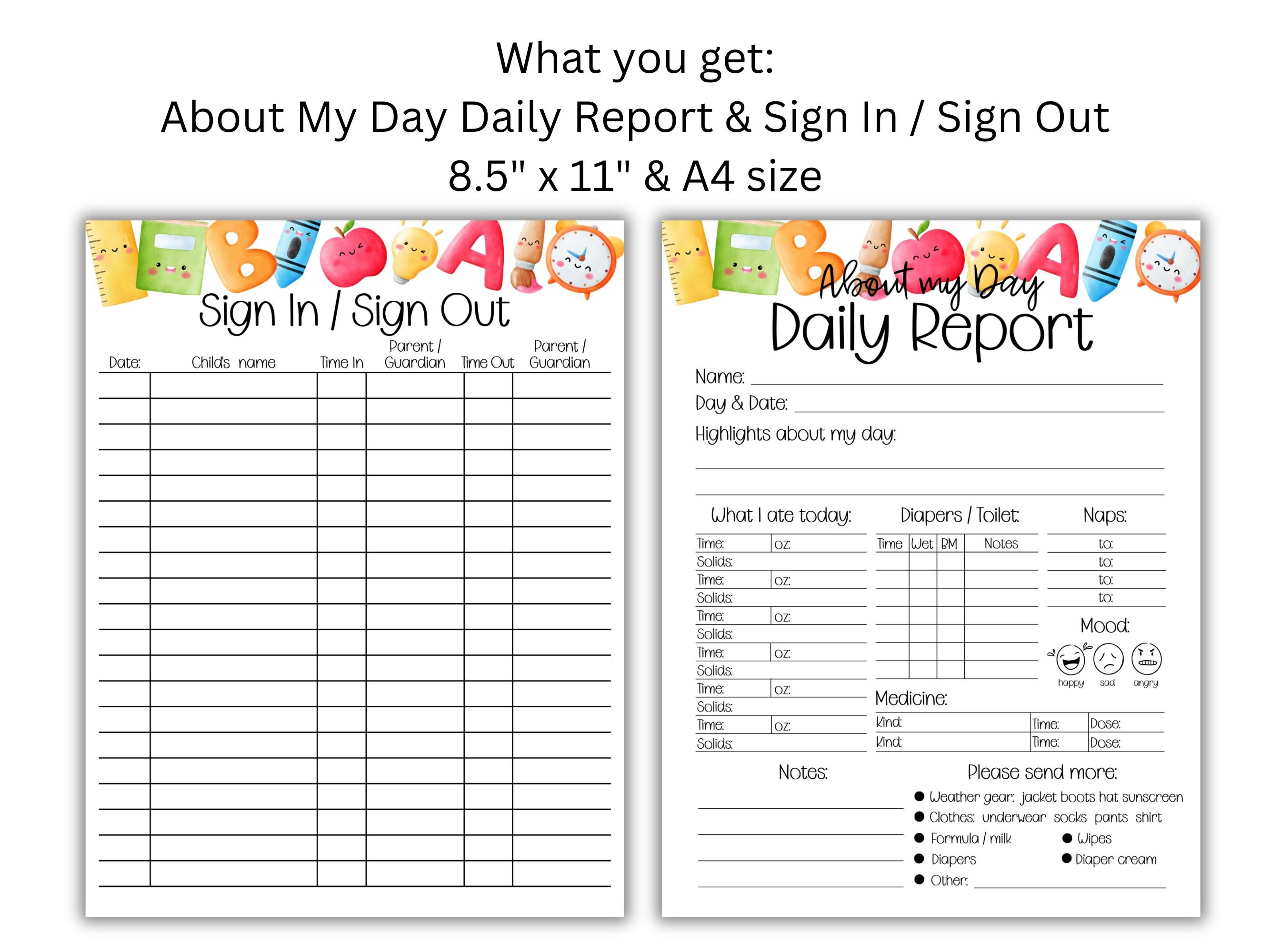 Daily Report All About My Day, Daily Log for Daycare, Preschool, Nanny ...