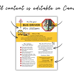 Meet the Bus Driver Letter Editable Canva Template Back to School Note ...