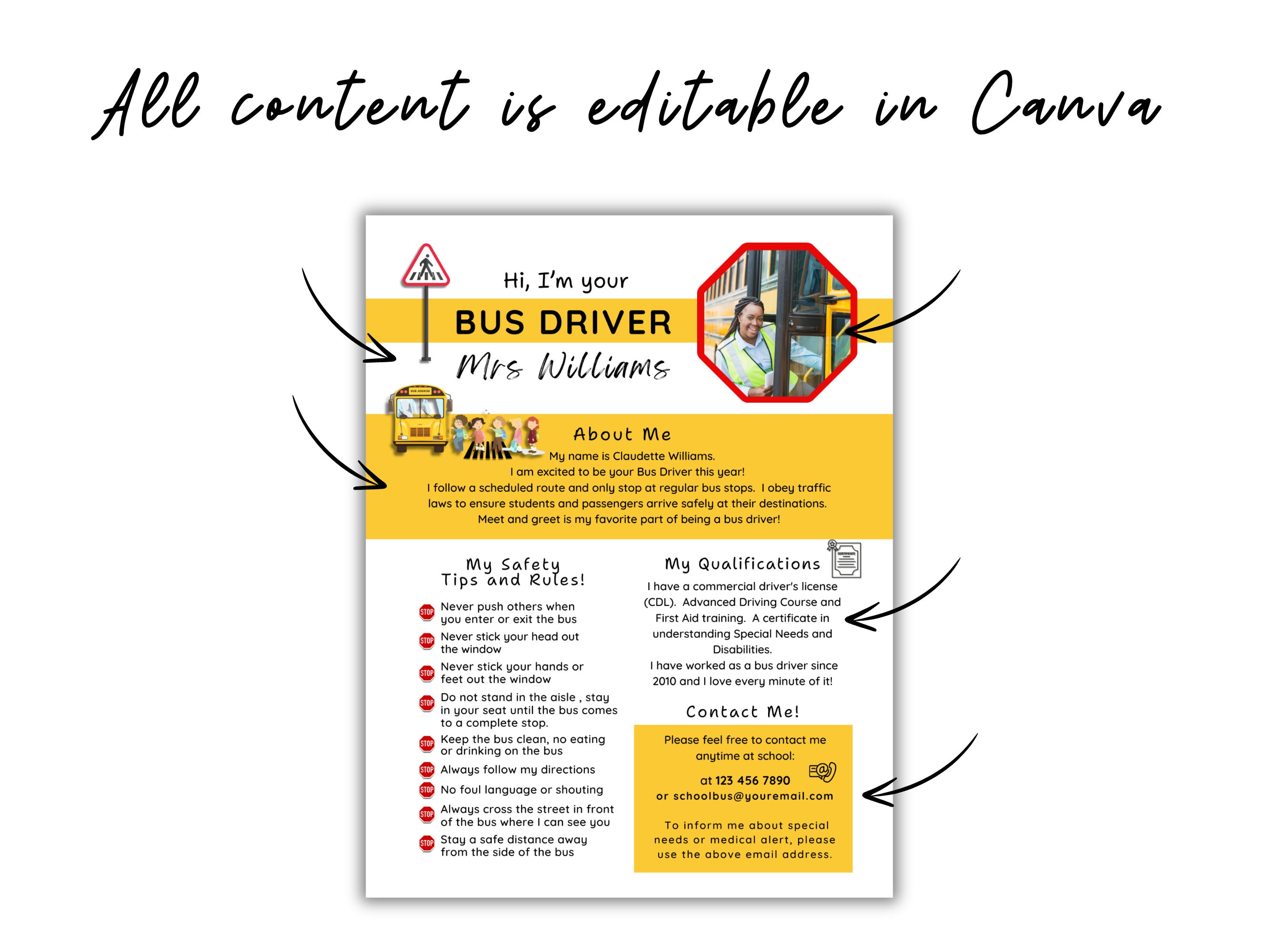 Meet the Bus Driver Letter Editable Canva Template Back to School Note ...