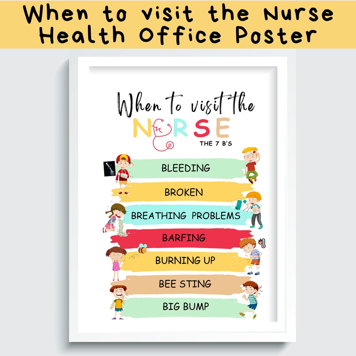 When to Visit the SCHOOL NURSE 7 B's Office Posters, School Health ...
