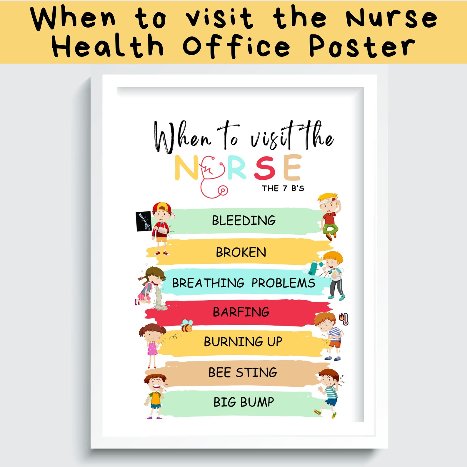 When to Visit the SCHOOL NURSE 7 B's Office Posters, School Health ...