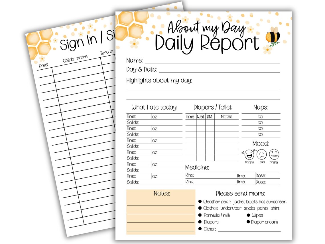 Daily Report All About My Day, Daily Log for Daycare, Preschool, Nanny ...