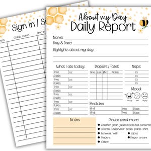 Daily Report All About My Day, Daily Log for Daycare, Preschool, Nanny ...